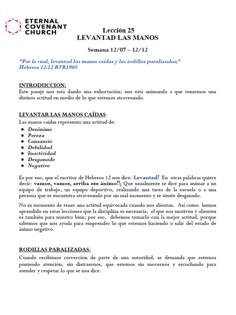 Lección 25 - Levantad Las Manos | PDF