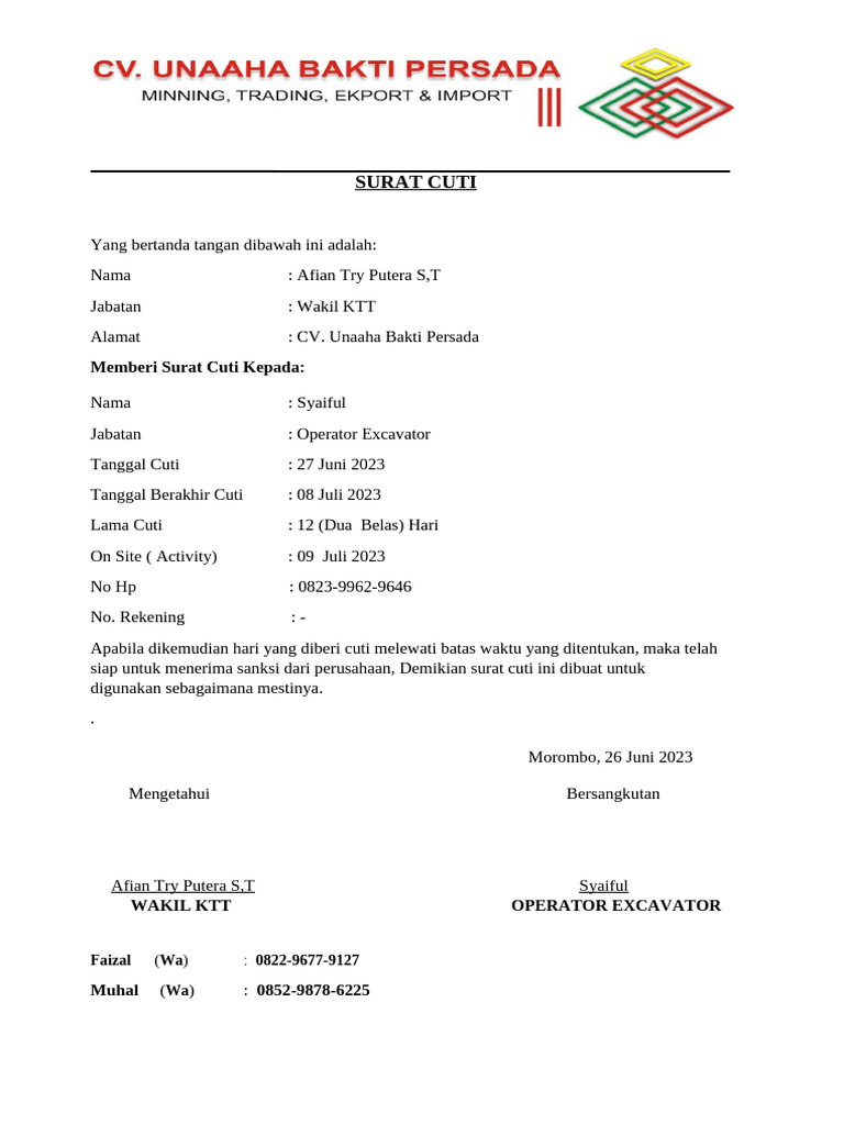 Surat Cuti Syaiful 26-06-2023 | PDF
