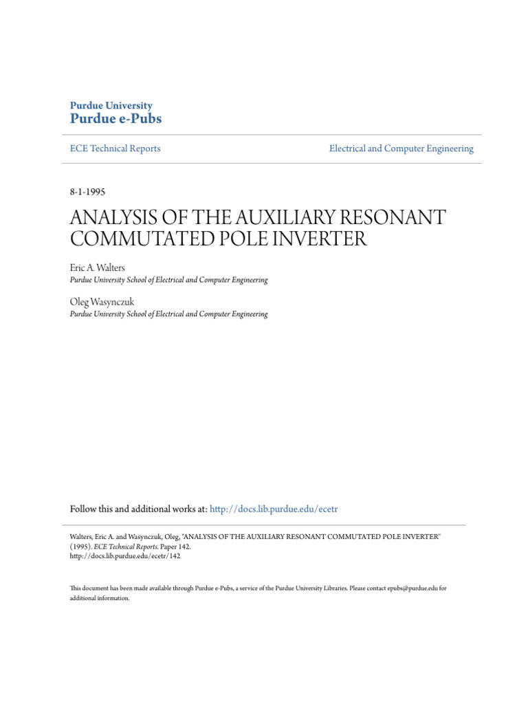 Analysis of The Auxiliary Resonant Commutated Pole Inverter: Purdue E-Pubs | PDF
