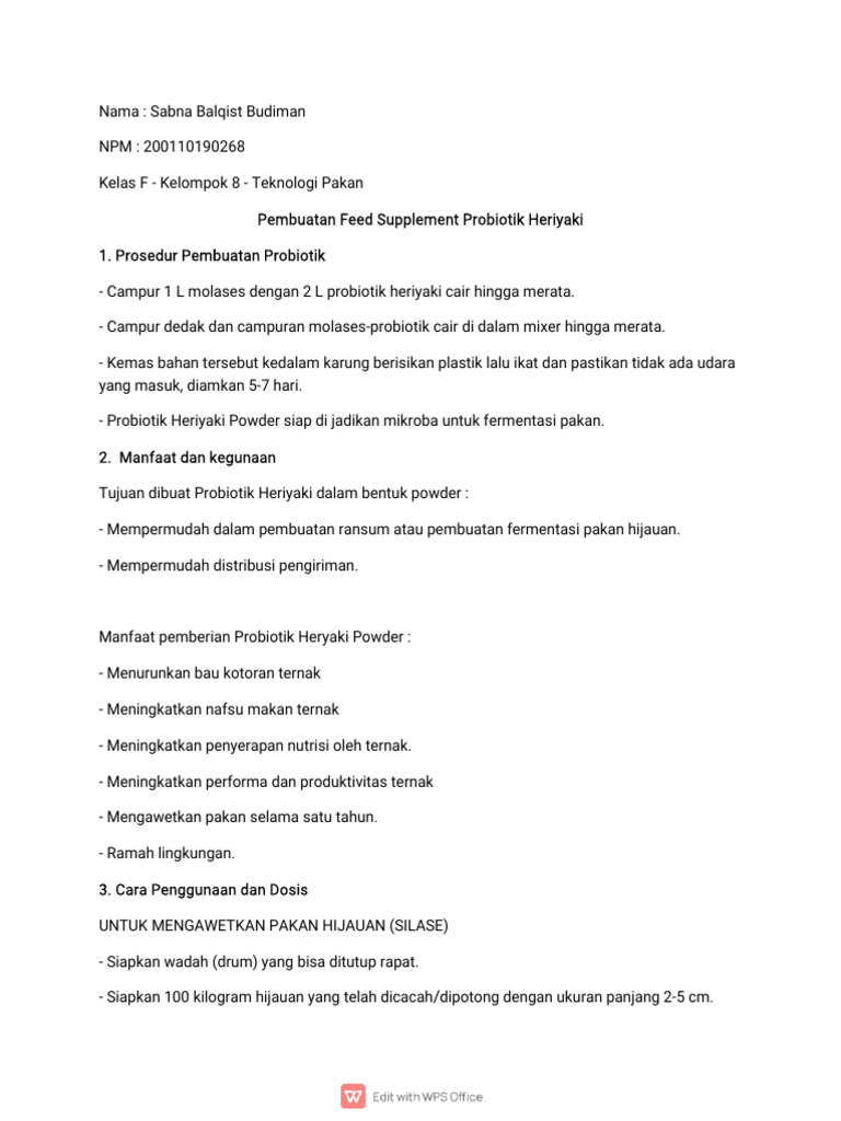 Sabna Balqist 190268 Probiotik Heryaki | PDF