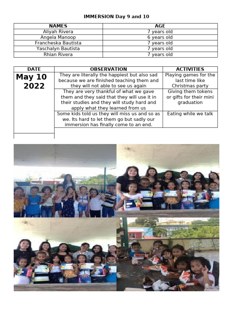 IMMERSION Day 9 and 10 | PDF