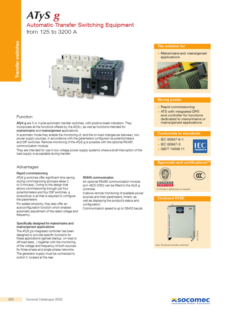 Atys G - Automatic Transfer Switching Equipment - Catalogue - Pages - 2022 11 - DCG00261 - en | PDF