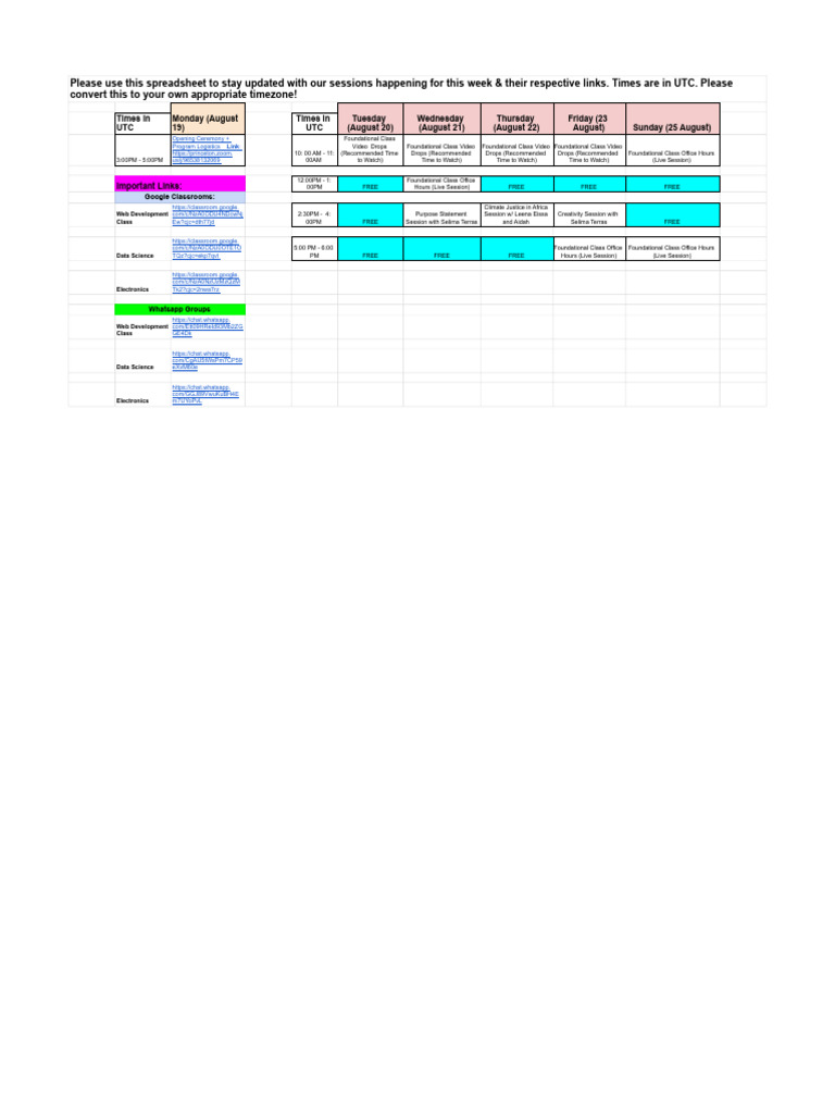 2024 SGA Summer Program Schedule Overview | PDF