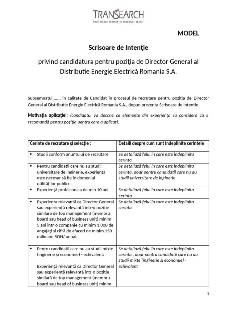 Model Completare Scrisoare de Intentie | PDF