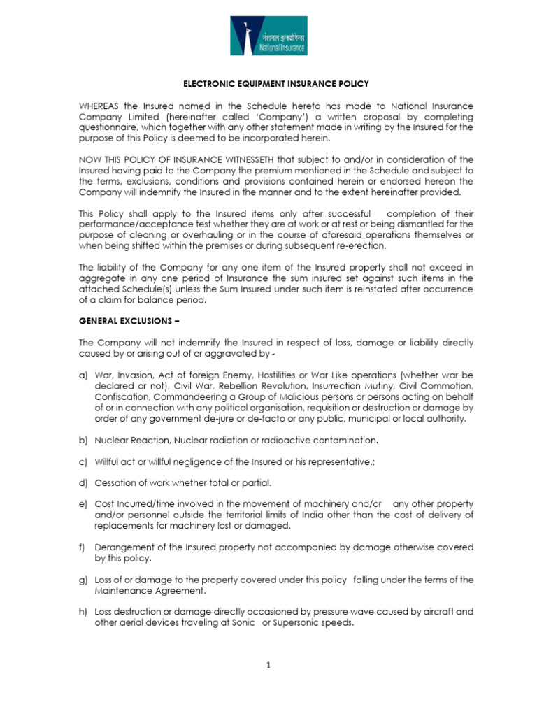 EEI Policy Wording | PDF