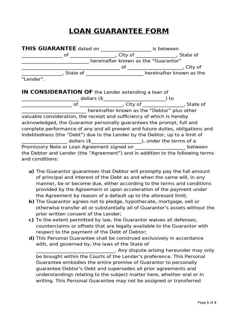 Guarantee Form For Loan - 3g9mwh0-09-22-04 | PDF | Guarantee | Finance ...