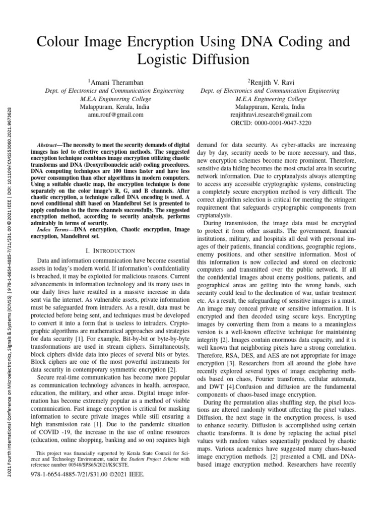 Colour Image Encryption Using DNA Coding and Logistic Diffusion | PDF