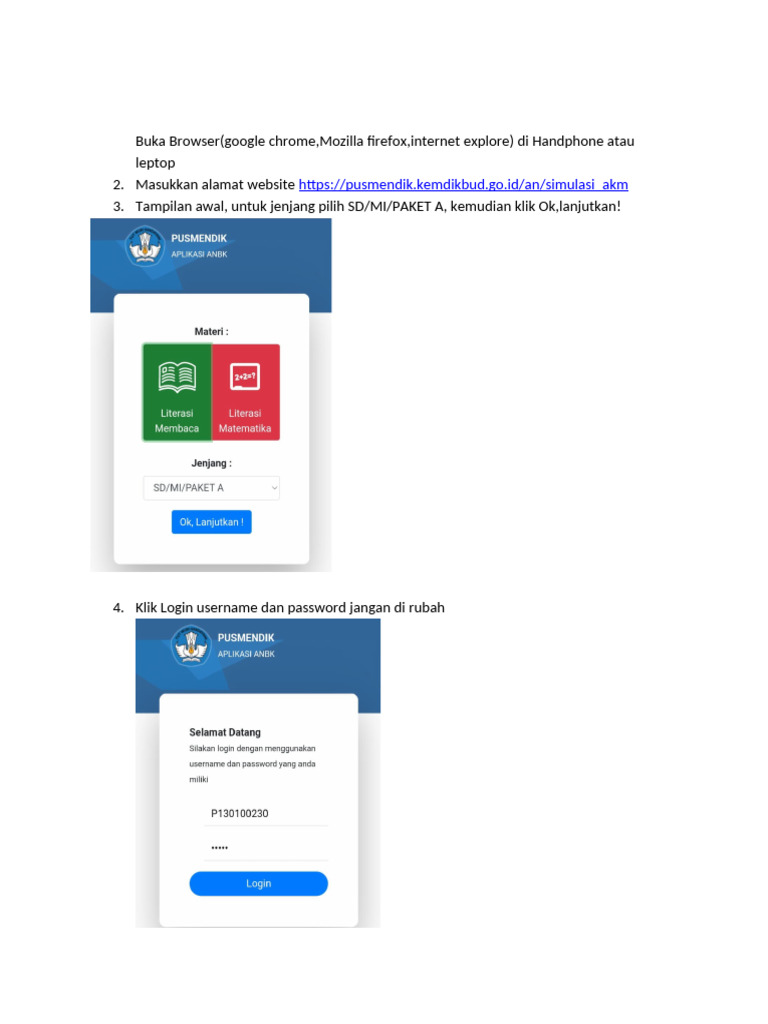 Simulasi ANBK 2024 Dengan Handphone Atau Leptop | PDF