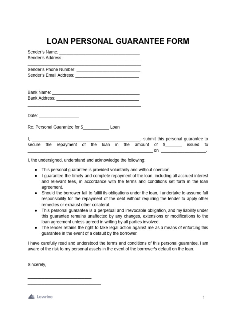 Loan Personal Guarantee Form | PDF
