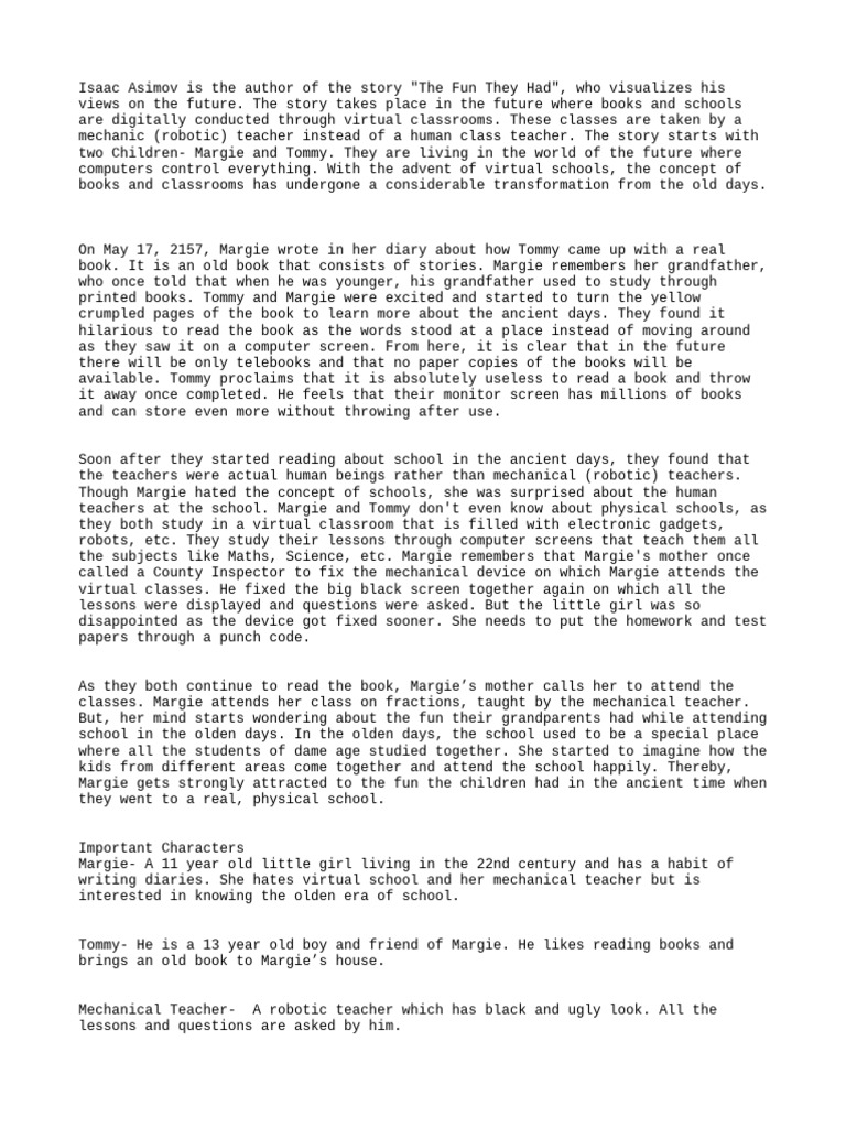 Summary of The Fun They Had | PDF