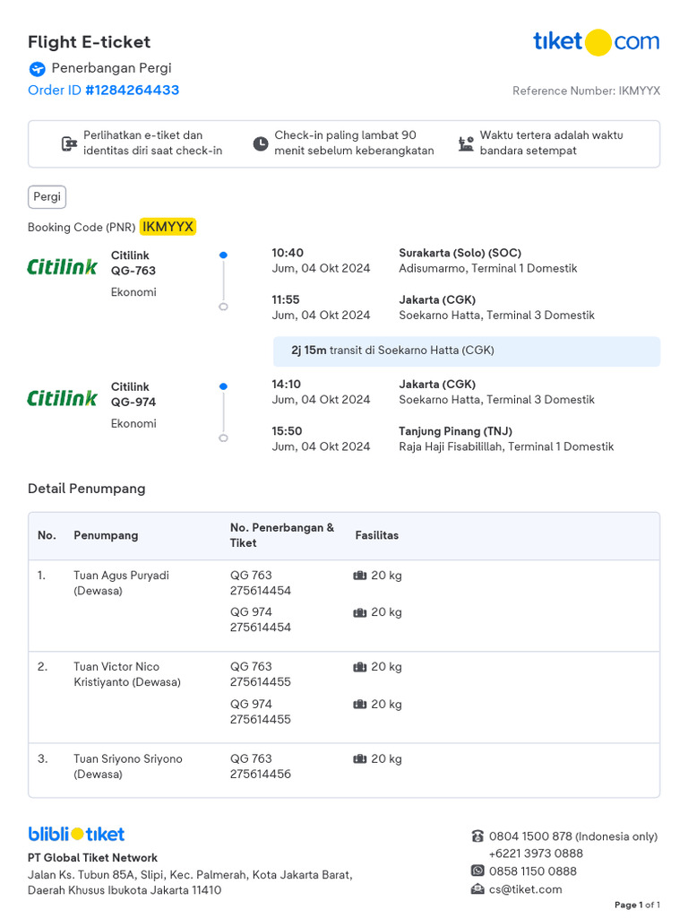 Flight E-Ticket - Order ID - 1284264433 - IKMYYX | PDF