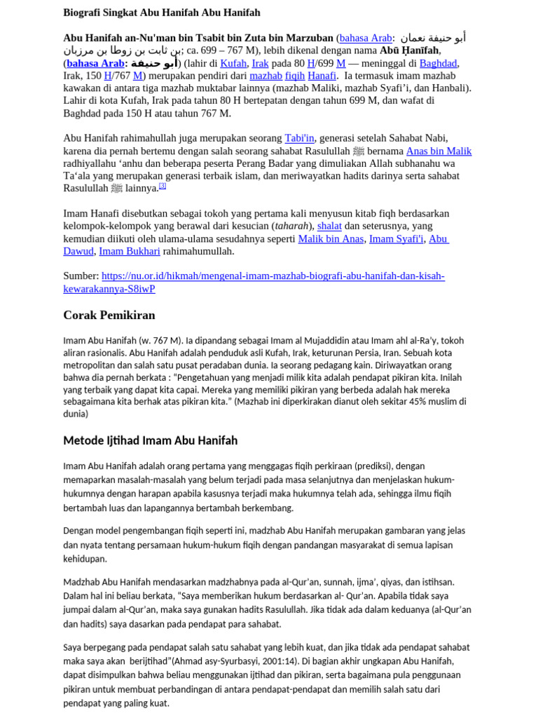 Biografi Singkat Abu Hanifah Abu Hanifah | PDF