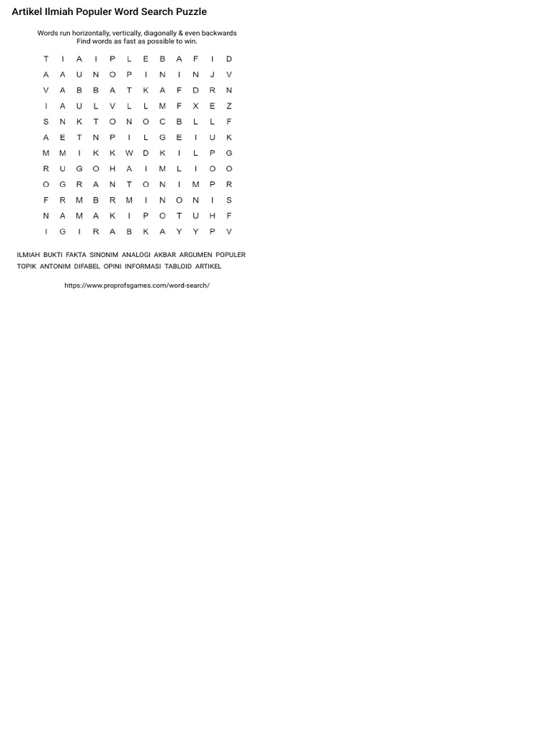 Artikel Ilmiah Populer Word Search Puzzle - ProProfs Games 4 | PDF