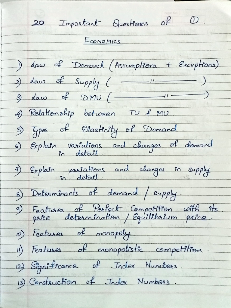 (Xii) 20 Important Questions Eco | PDF