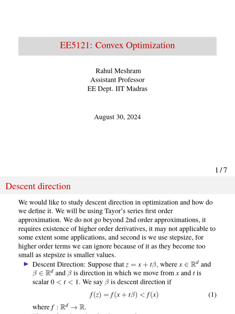 Convex - Optimization Lecture 30 08 2024 | PDF