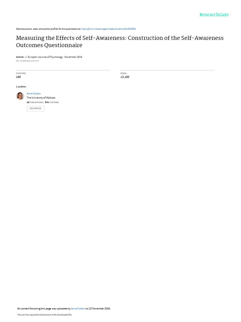 Self-Awareness Outcomes Questionnaire (SAOQ) | PDF