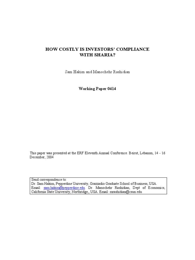 How Costly Is Investors' Compliance With Sharia?: Sam Hakim and ...
