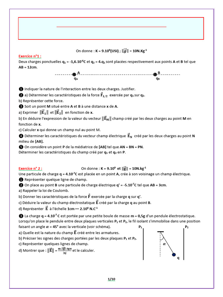 Série N°1 Interaction Électrique 3ème SC.T.M (Selmi Jomaa 2025) | PDF