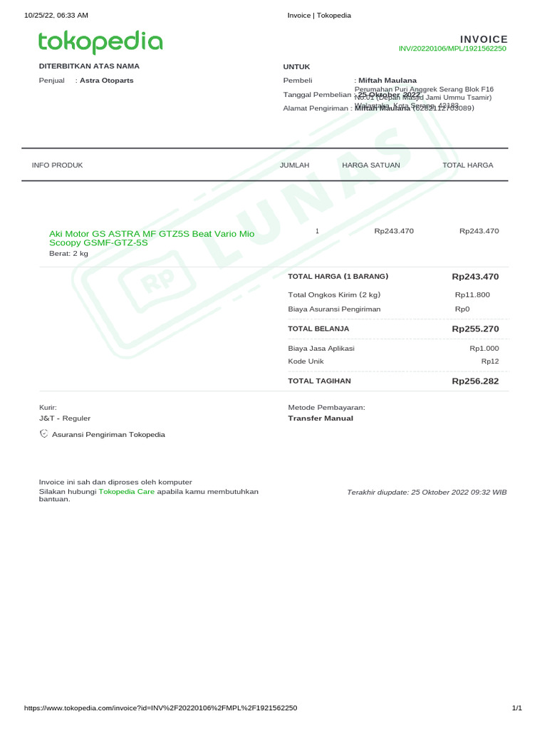 Invoice - Tokopedia | PDF