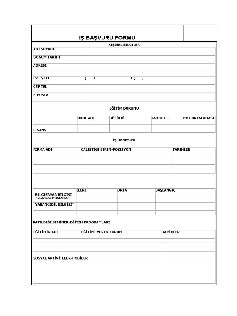 İş Başvuru Formu | PDF