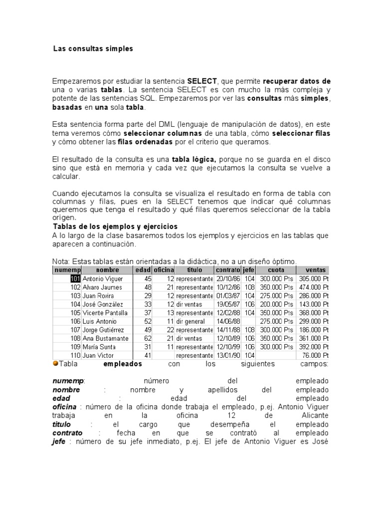 Las Consultas Simples | PDF | SQL | Tabla (base de datos)