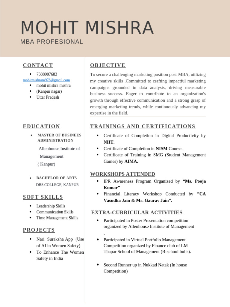 Mba Resume New Format | PDF