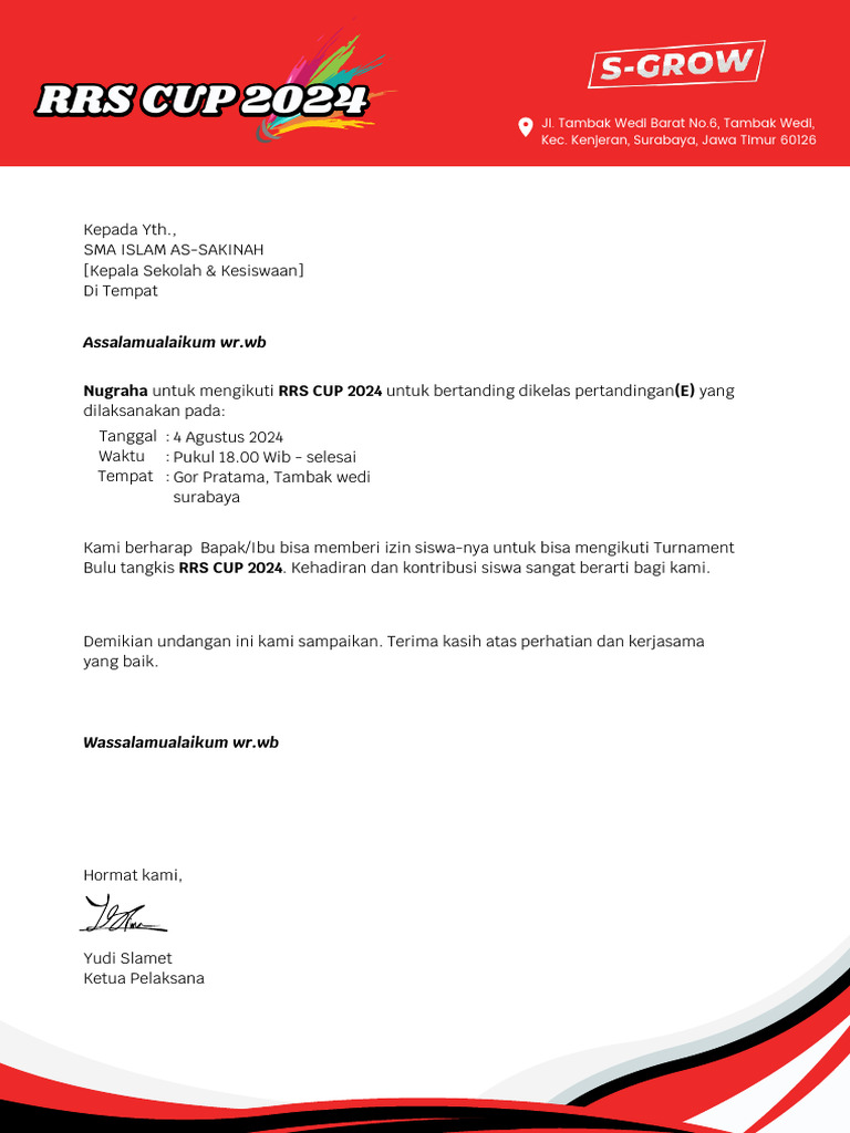 SURAT UNDANGAN RRS CUP 2024 | PDF