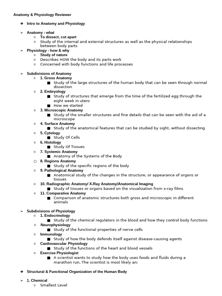 Anatomy Physiology Reviewer | PDF