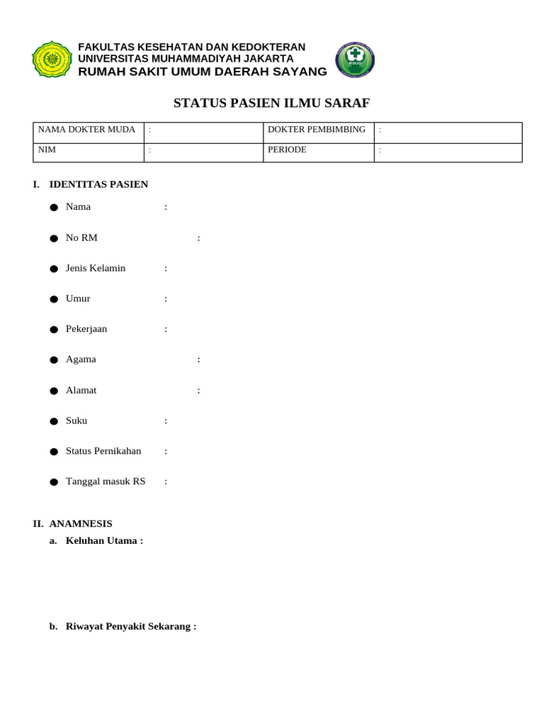 Status Pasien Ilmu Saraf Rev | PDF