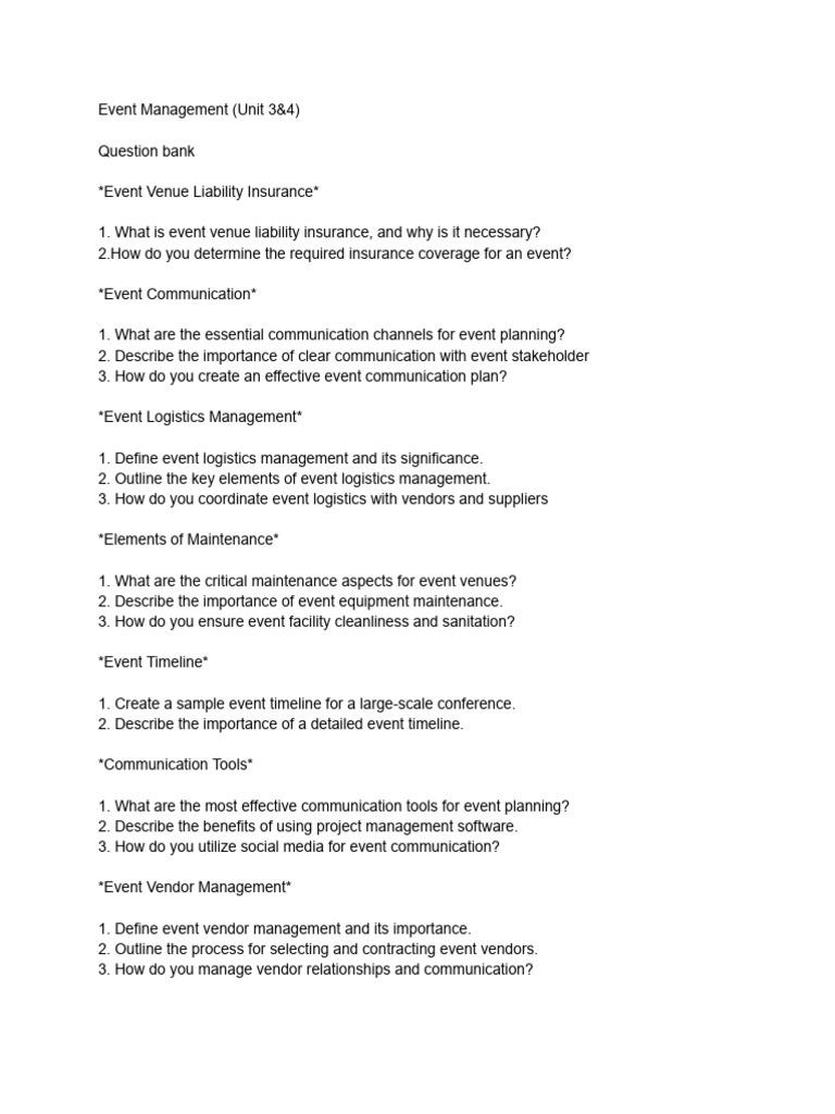 Question bank Event management question bank | PDF