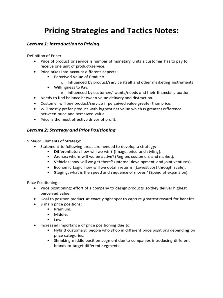 Stategies and Pricing Tactics | PDF | Elasticity (Economics) | Pricing