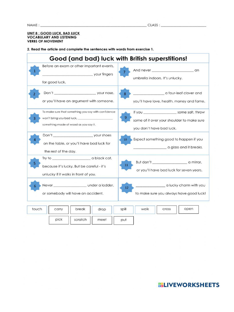 Unit 8 Good Luck Bad Luck | PDF