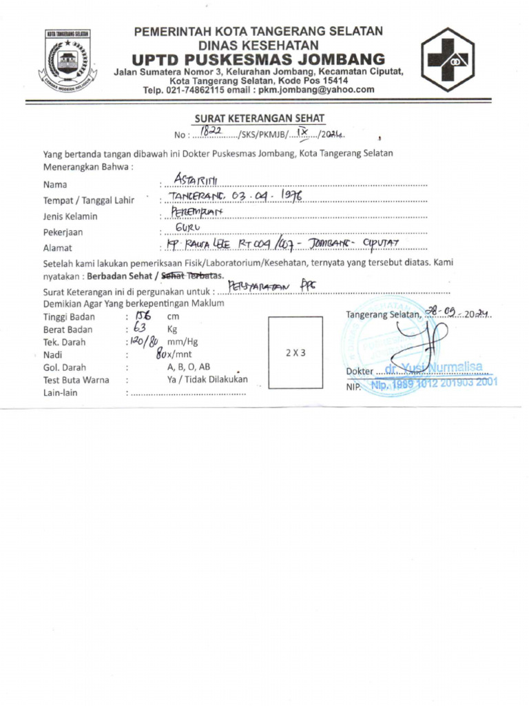 Surat Sehat Bu Rini | PDF