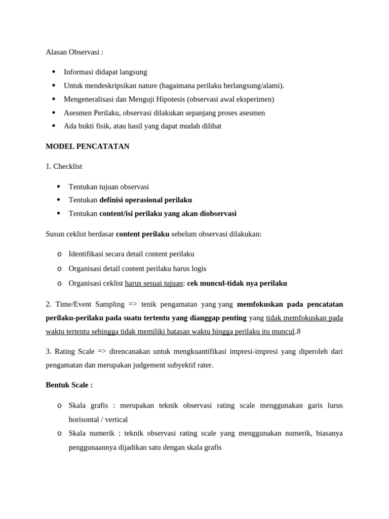 Alasan Observasi | PDF
