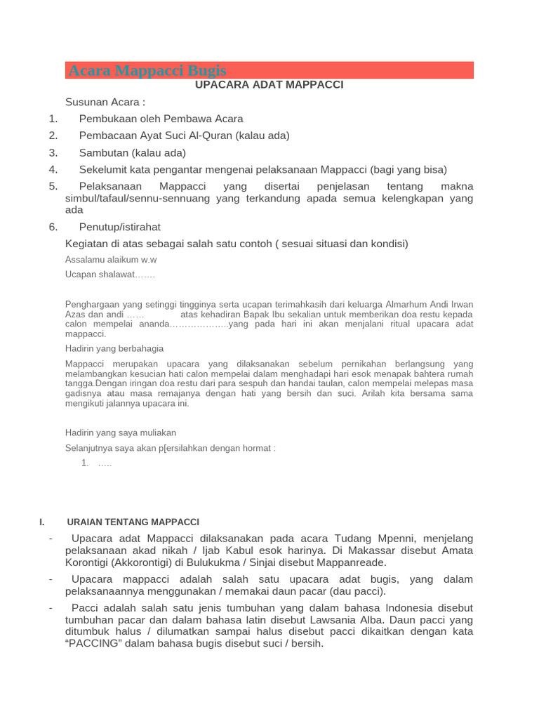 Acara Mappacci Bugis | PDF