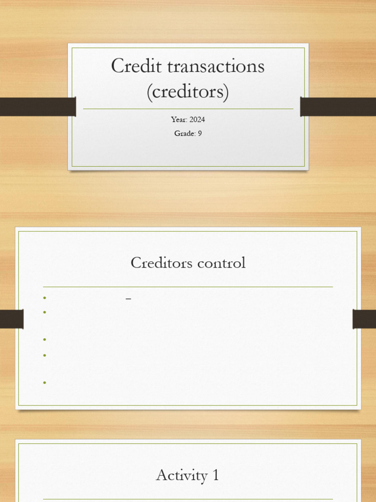 Credit Transactions (Creditors) | PDF