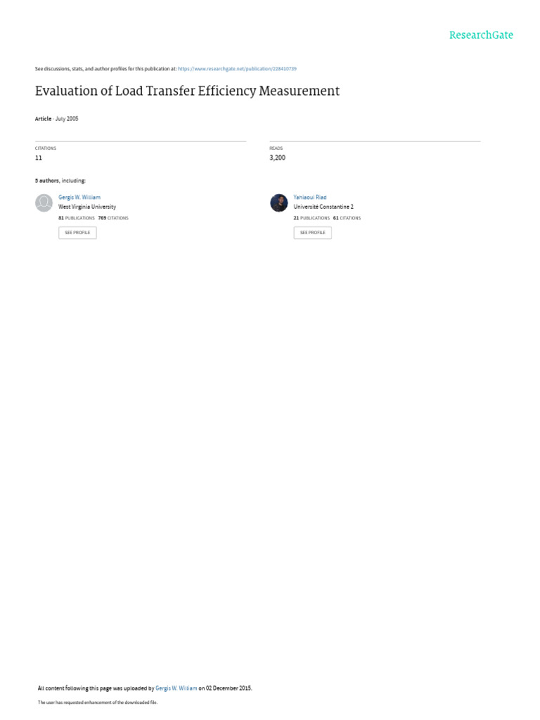 Evaluation of Load Transfer Efficiency Measurement | PDF