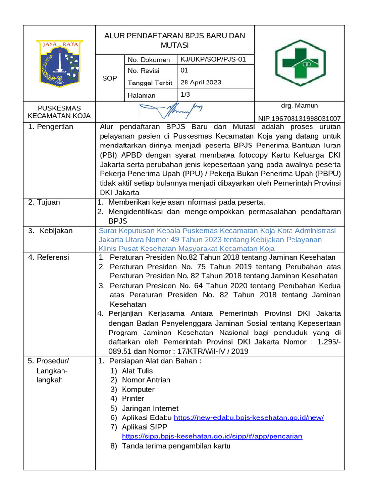 SOP Alur Pelayanan Bpjs Baru Dan Mutasi | PDF