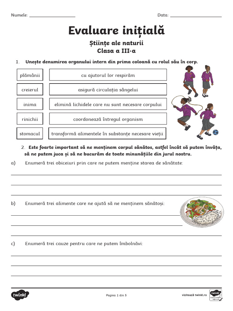 Ds 1719381548 Clasa A III A Evaluare Initiala Stiinte Ale Naturii - Ver - 3 | PDF