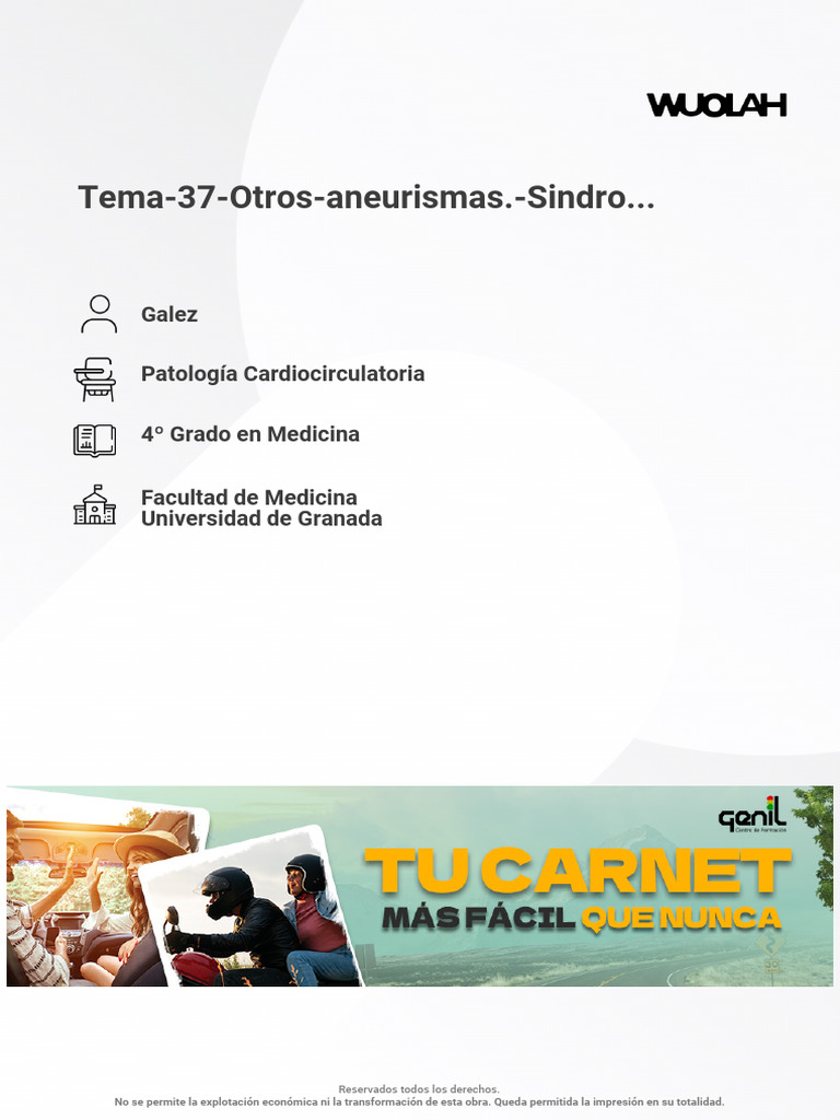 Wuolah Free Tema 37 Otros Aneurismas. Sindrome Aortico Agudo. | PDF
