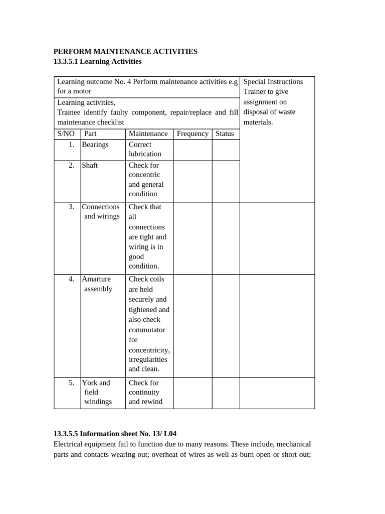 EEBM CHAPTER 4 PERFORM MAINTENANCE ACTIVITIES | PDF