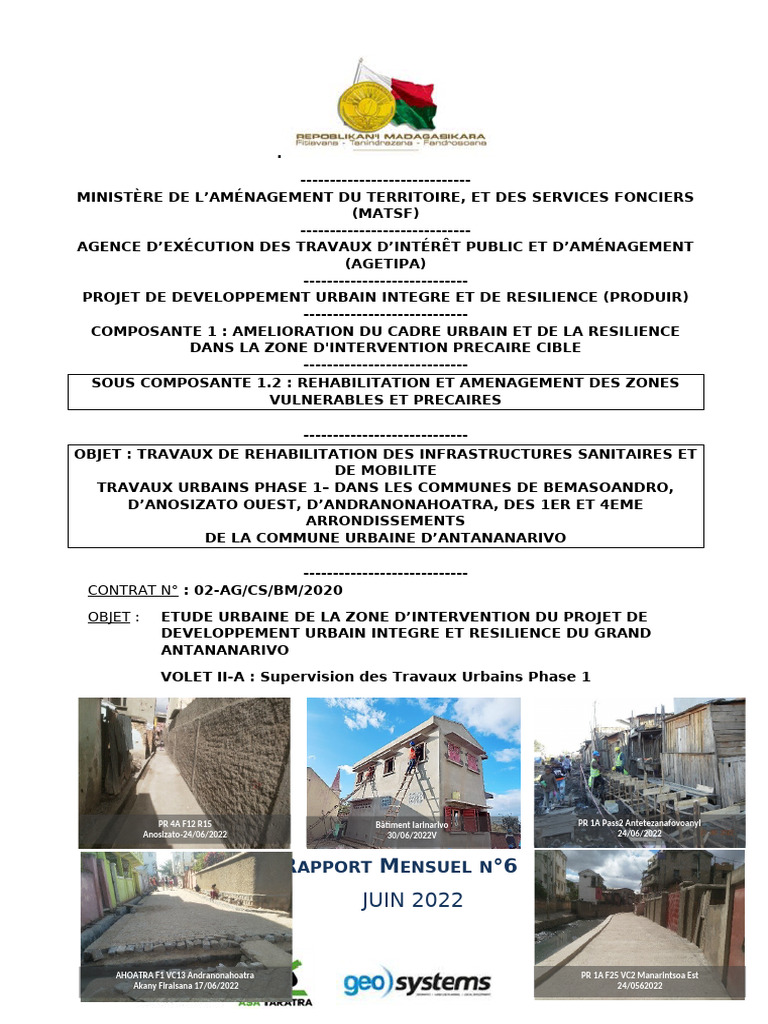 PRODUIR_CS Phase 1_Rapport mensuel nÂ°06 - Observation de l'AGETIPA | PDF