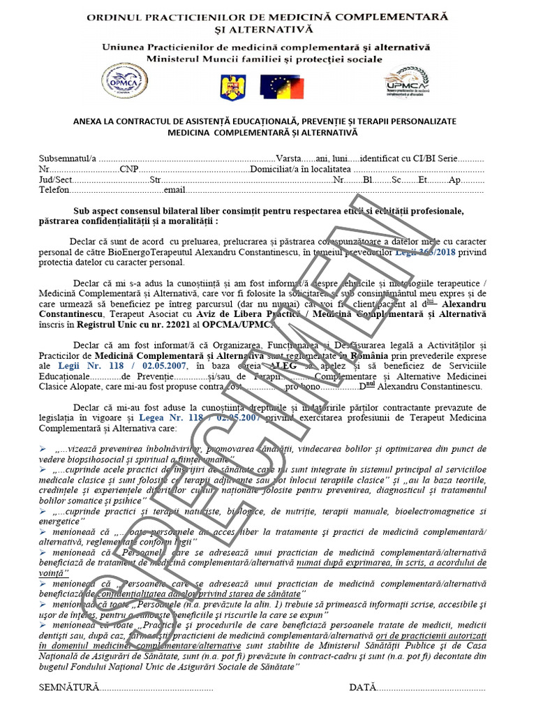Anexa La Contract Asistenta Mca-Specimen | PDF