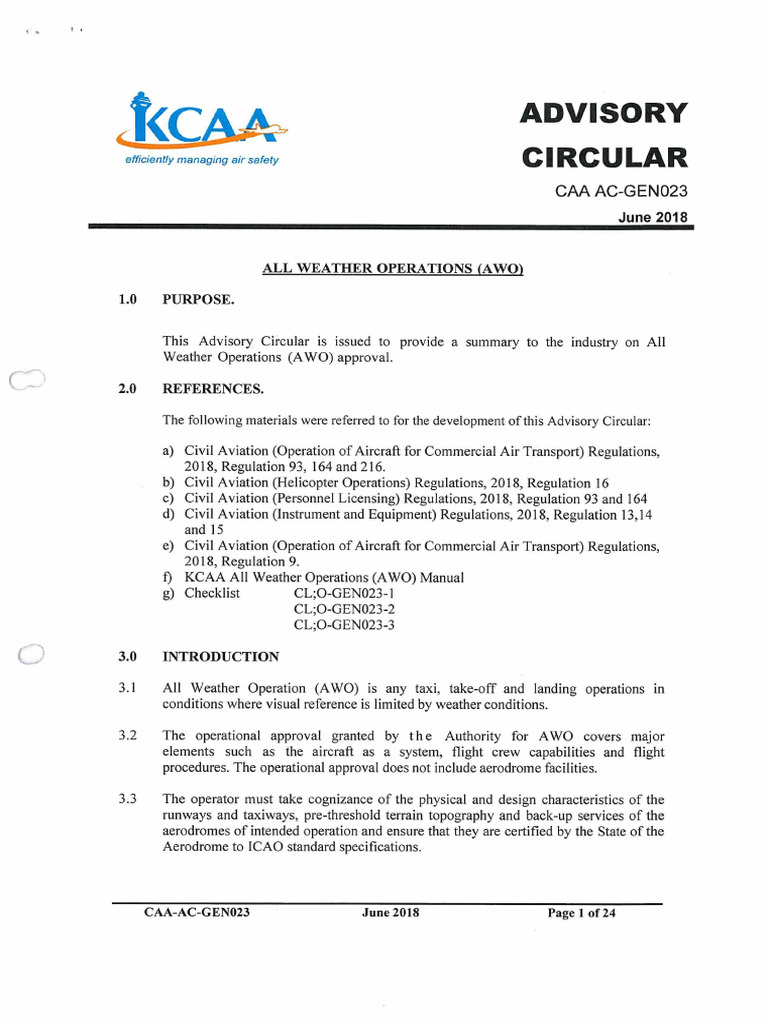 CAA-AC-GEN023 - All Weather Operations (AWO) | PDF