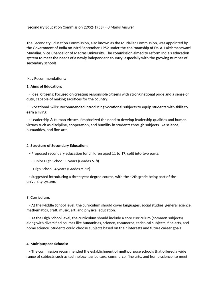 Secondary Education Commission | PDF