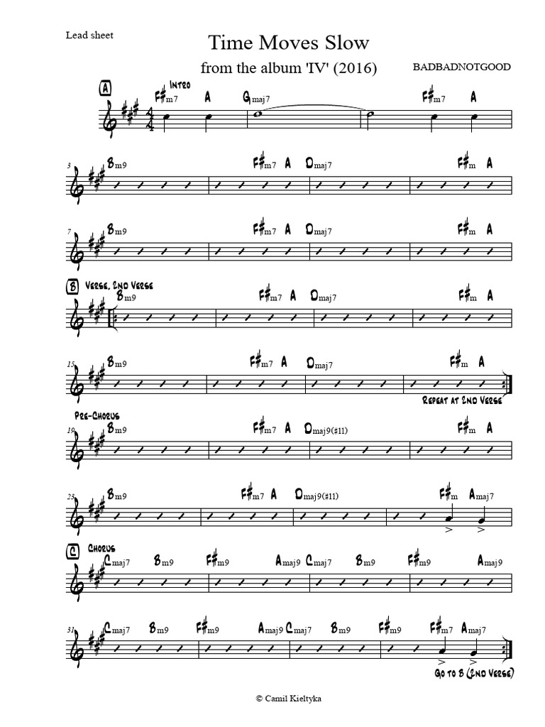 BADBADNOTGOOD - Time Moves Slow - Lead Sheet | PDF
