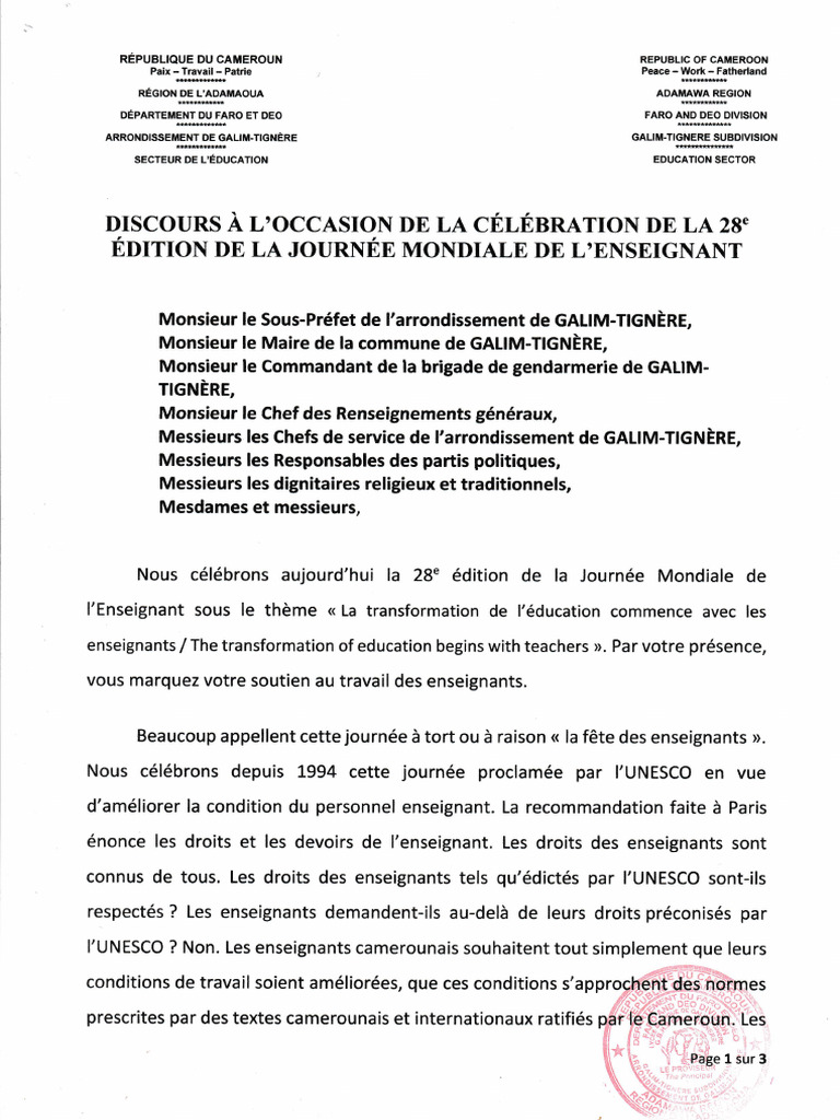 Journée Internationale de Enseignant 2022 DISCOURS | PDF