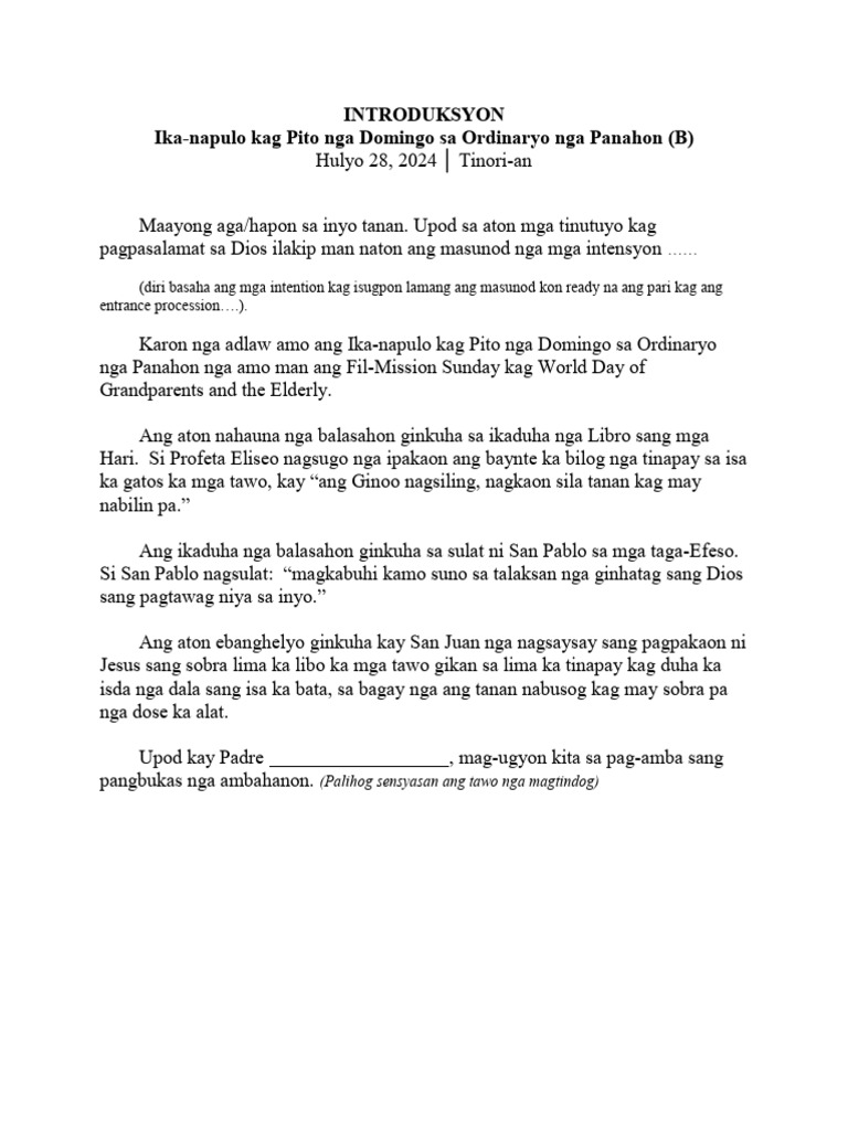 Intro 17th Sun B 2024 - 023754 | PDF