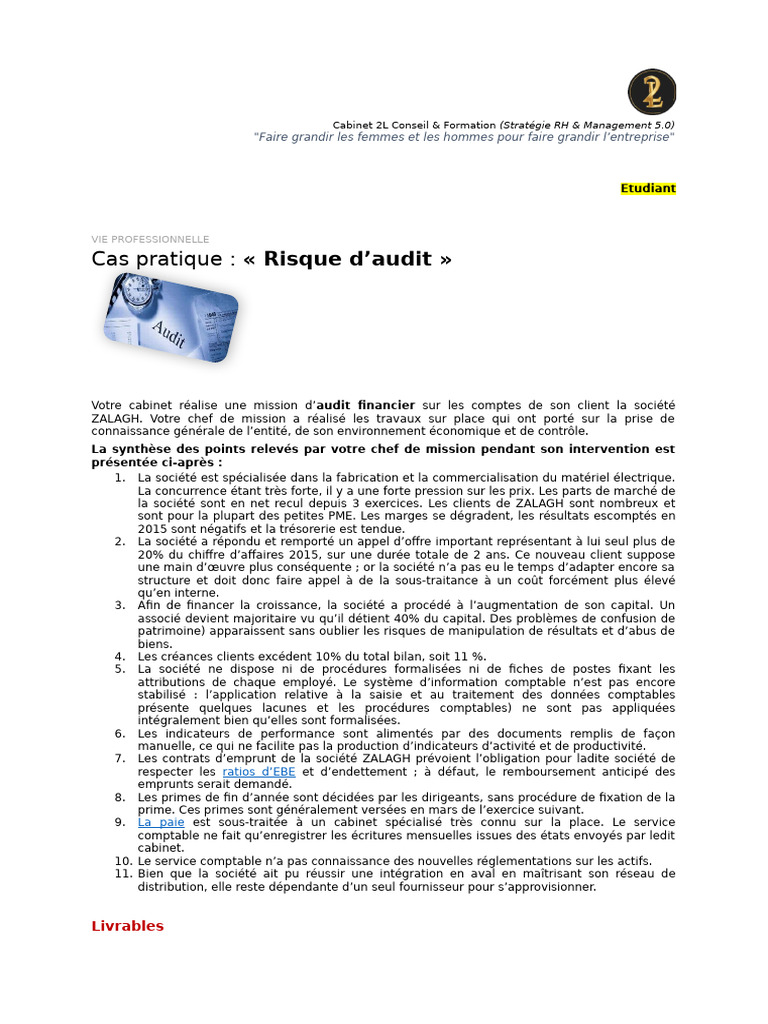 (Cas Pratique) E - Risque D'audit | PDF