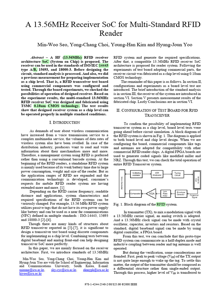 A 13.56MHz Receiver SoC For Multi-Standard RFID Reader | PDF | Detector ...